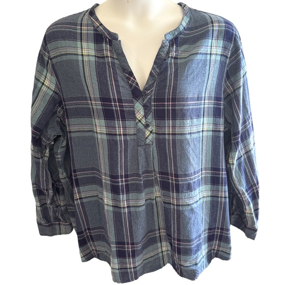 Tops | 9s Grunge Plaid Tunic Top Plus Size Button Front Longline Fall ...